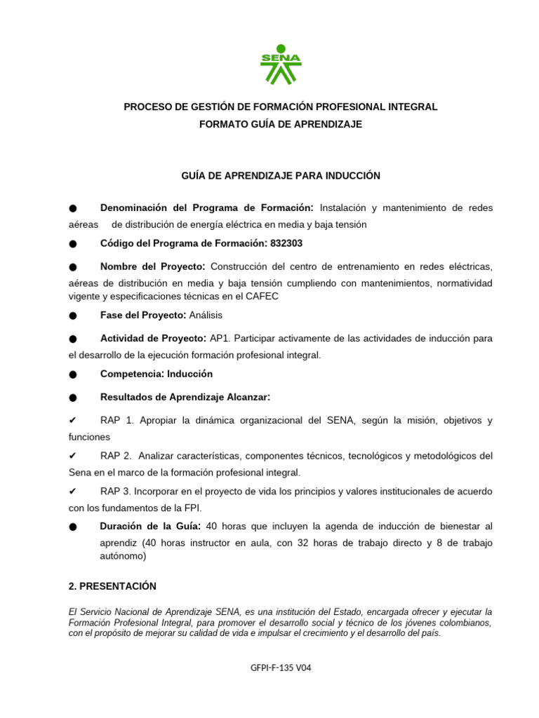 GFPI-F-135 V04 Guia Aprendizaje Inducción Sena 2024. | PDF | Evaluación | Aprendizaje