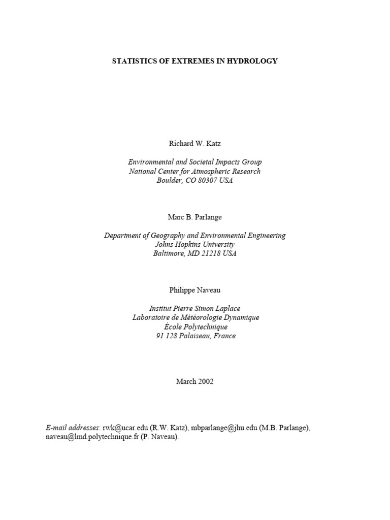 Statistics of Extremes in Hydrology | PDF | Statistics | Hydrology