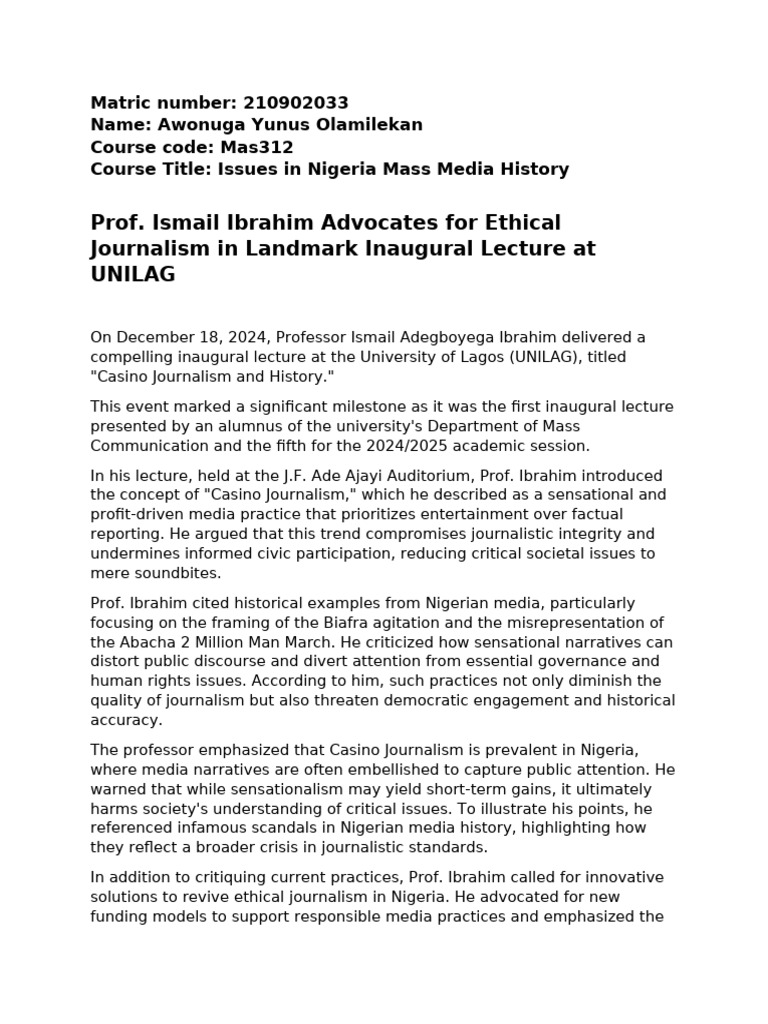Awonuga Y. Olamilekan - 210902033 | PDF | Journalism | Nigeria