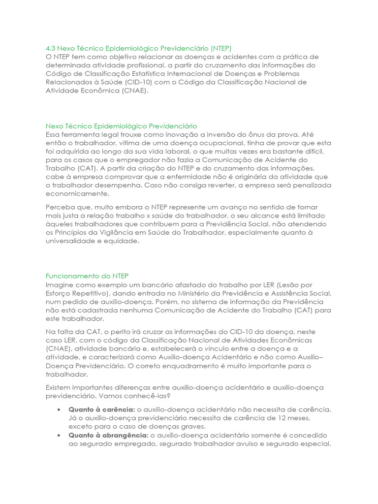 4.3 Nexo Técnico Epidemiológico Previdenciário (NTEP) | PDF | Epidemiologia | Economias