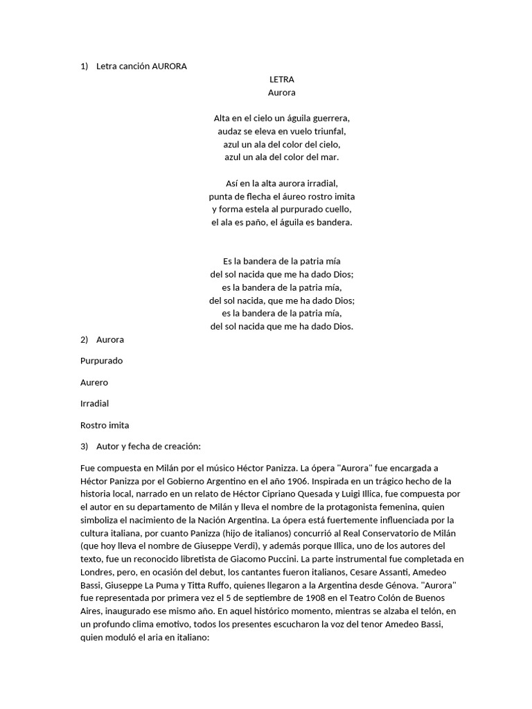 Letra de la Canción "Aurora" | PDF | Obras de lengua italiana ...