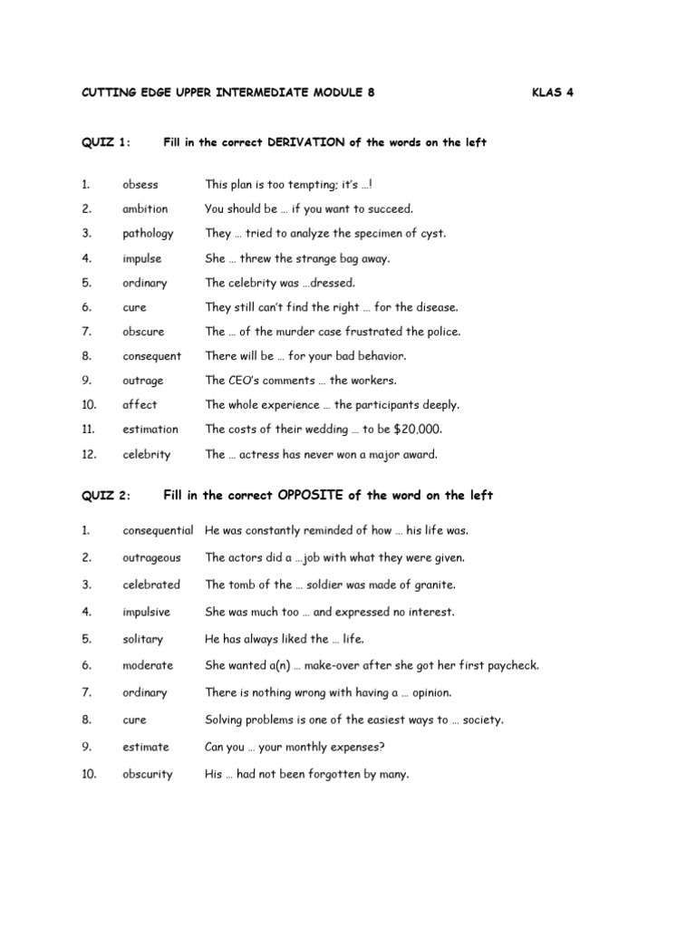 Quiz MODULE 8 - Klas 4 | PDF