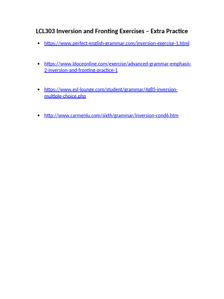 LCL303 Inversion and Fronting Exercises | PDF