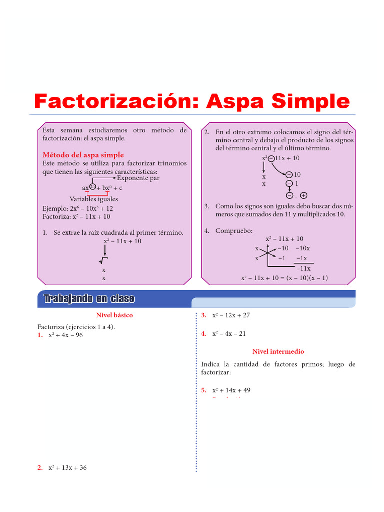 Factorización por Aspa Simple | PDF | Factorización | Matemáticas