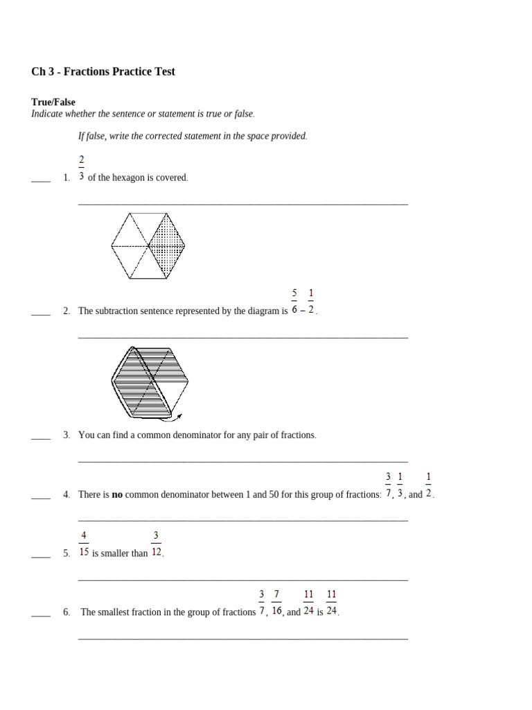 Fractions Practice Test Overview | PDF | Numbers | Arithmetic