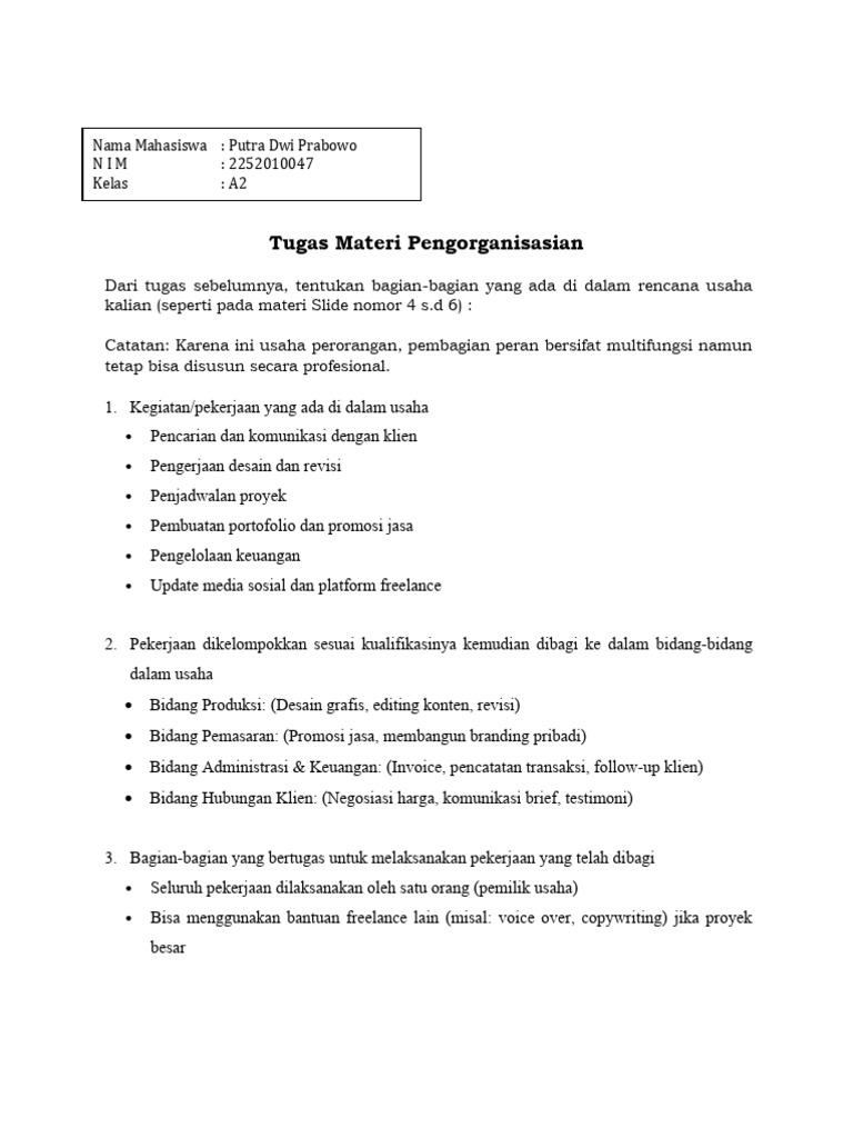 07b Putra Dwi Prabowo Tugas Materi Pengorganisasian | PDF