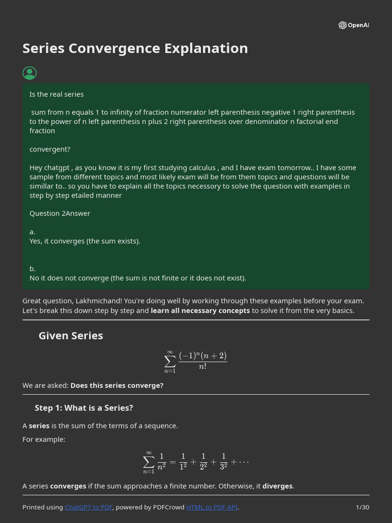 Series Convergence Explanation | PDF | Limit (Mathematics) | Infinity