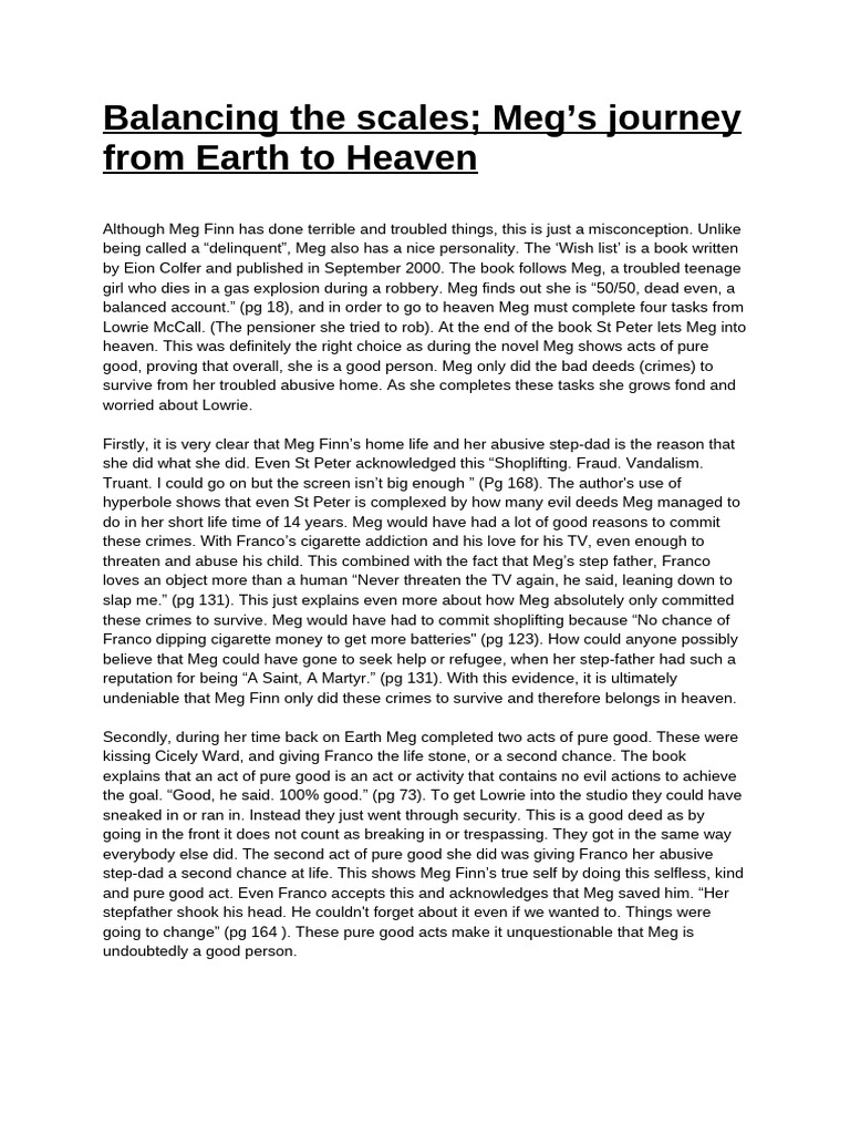 Balancing The Scales Meg's Journey From Earth To Heaven | PDF