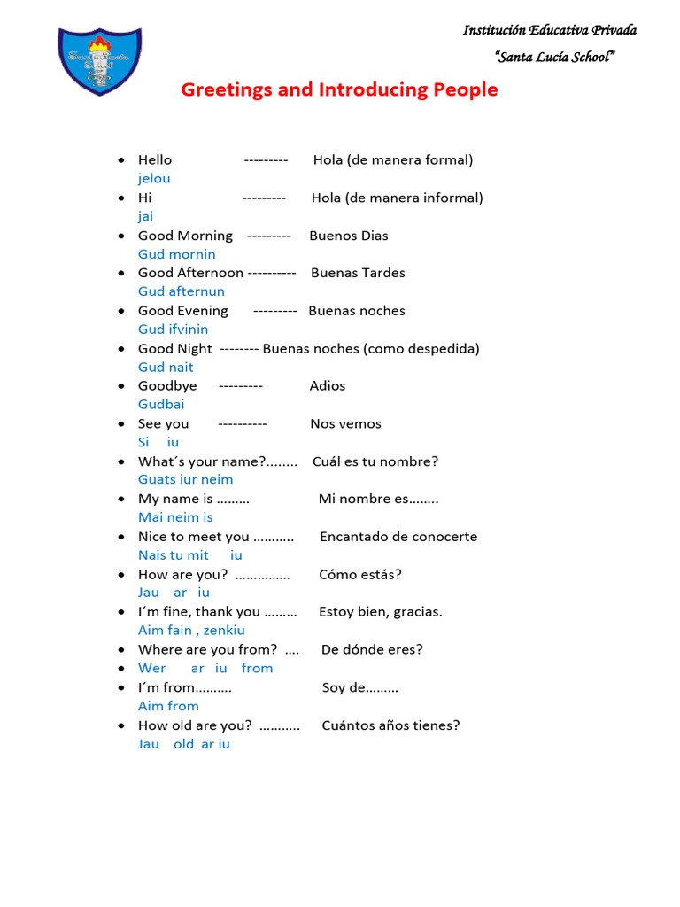 Saludos y Presentaciones en Inglés | PDF