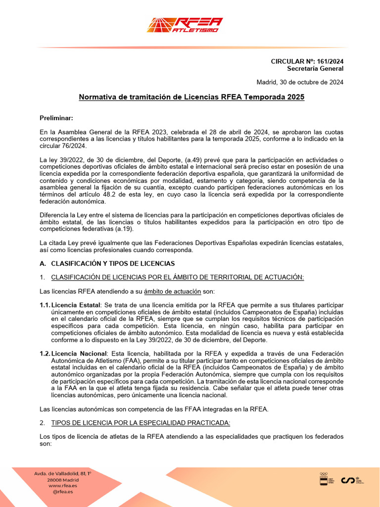 161-2024 - Normativa de Tramitación de Licencias RFEA Temporada 2025 | PDF | Derechos digitales ...
