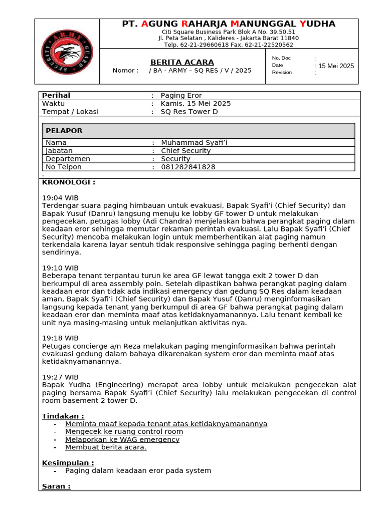 Berita Acara Paging | PDF