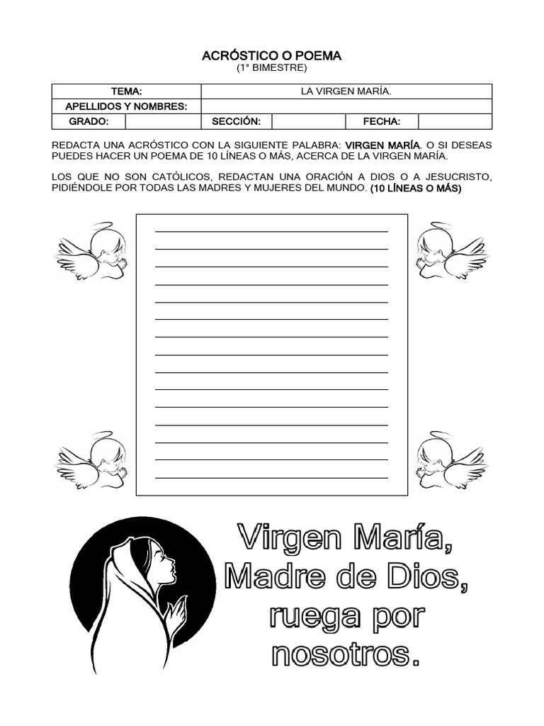 Molde para Acróstico o Poema Religioso para Secundaria | PDF