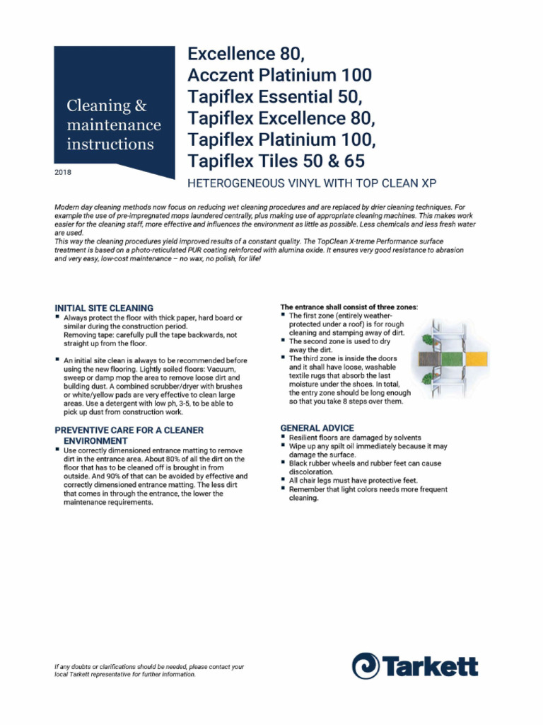 Tarkett Concrete Tapiflex80 Cleaning - Maintenance Intructions | PDF