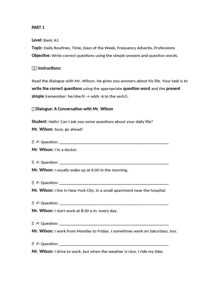 Práctica Presente Simple (Questions With Question Words) | PDF