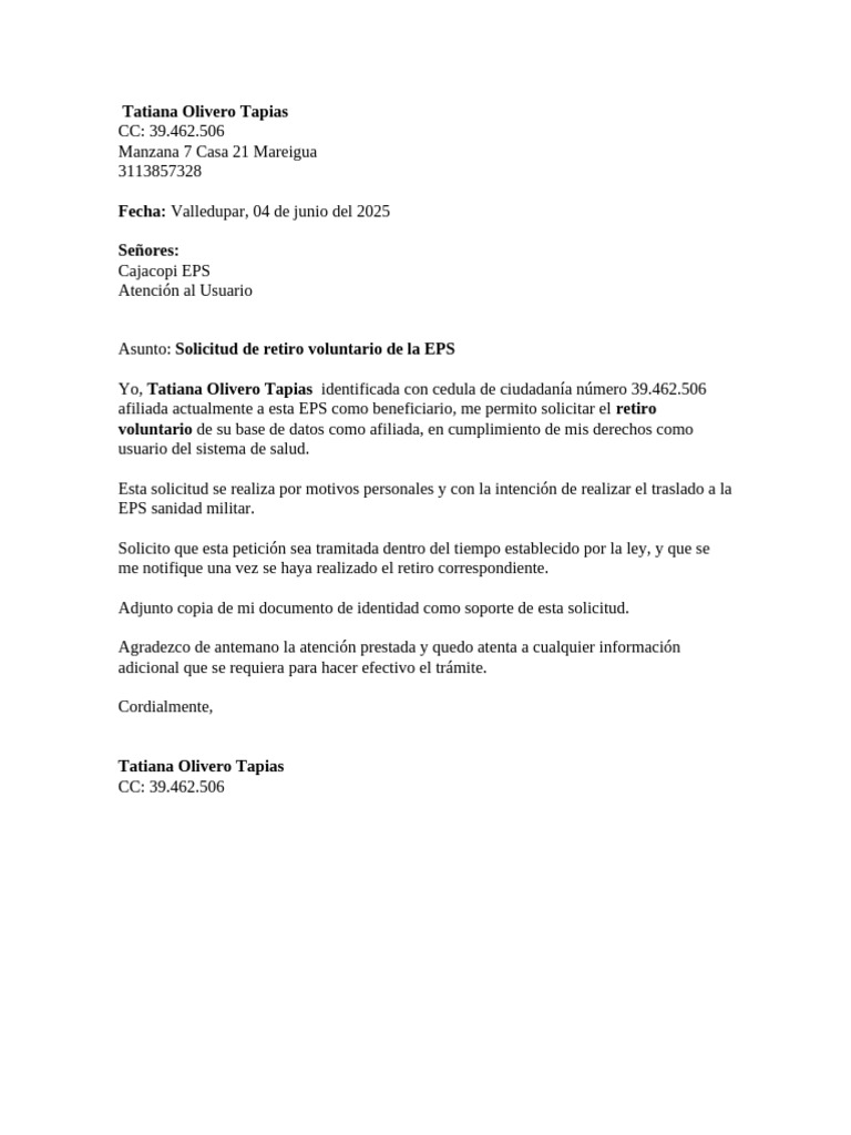 Carta de Retiro de Eps | PDF