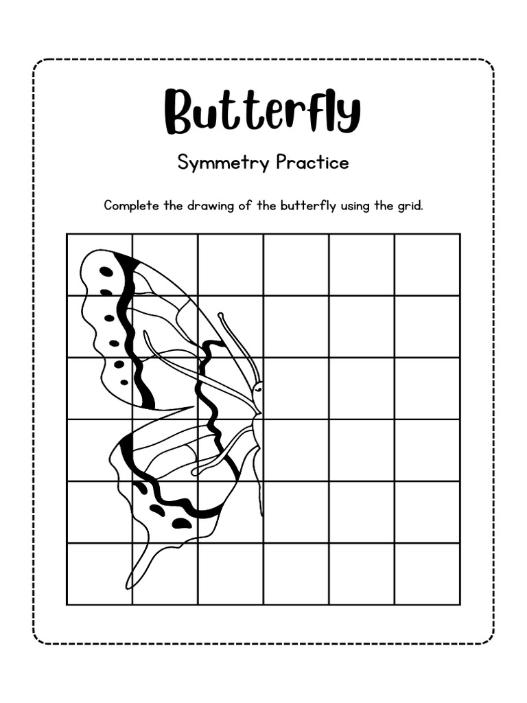 Butterfly Symmetry Practice Art Printable Worksheet in Black White ...