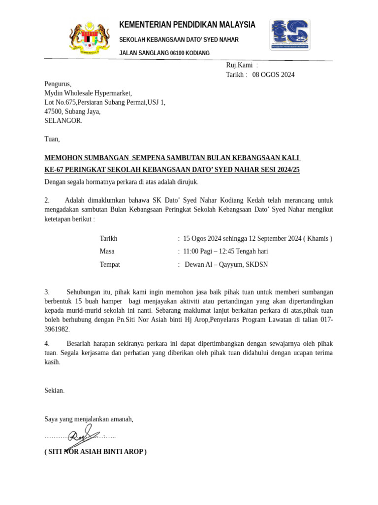 Surat Mohon Sumbangan Mydin | PDF