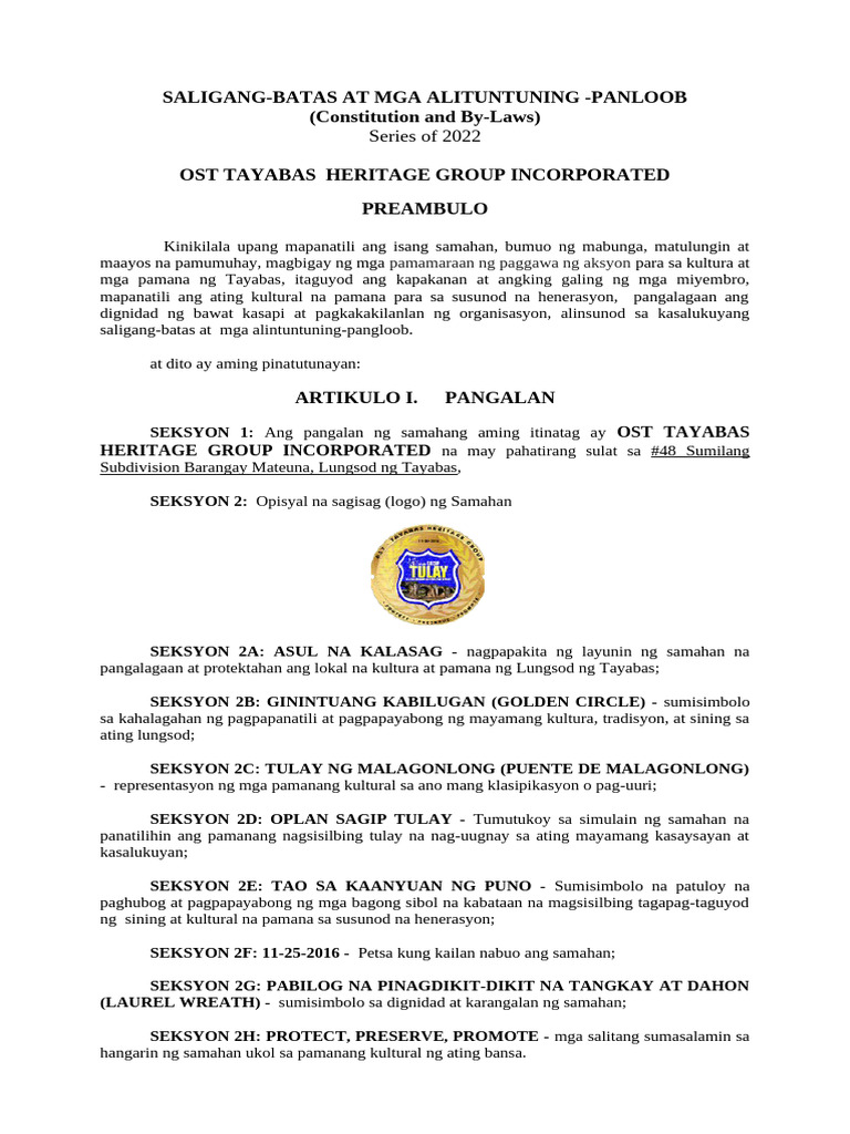 Saligang Batas at Mga Alituntuning Panloob Updated 2022 | PDF