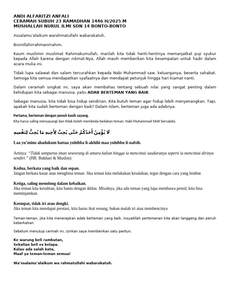 Adab Berteman dalam Islam | PDF