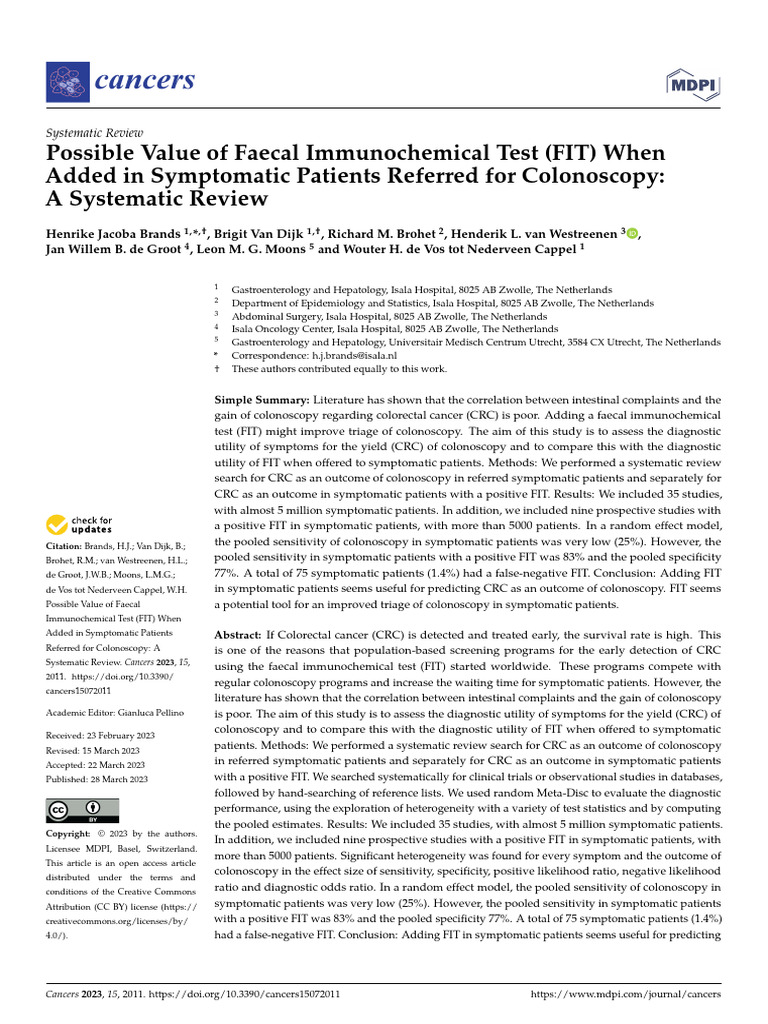 Possible_Value_of_Faecal_Immunochemical_Test_FIT_W | PDF | Colorectal ...