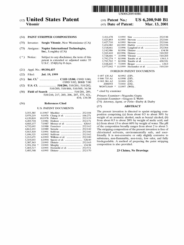 US6200940 Patent Paint Stirpper Composition | PDF