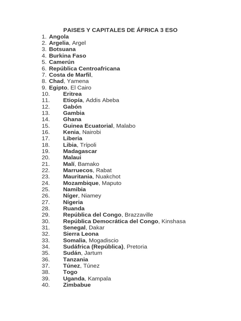 Paises y Capitales de África 3 Eso 2022 2023 | PDF