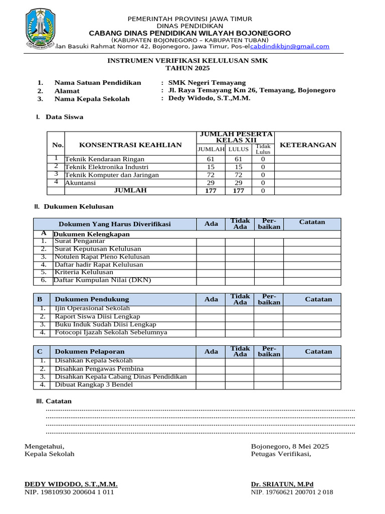 Intrumen Verifikasi Kelulusan 2025 | PDF