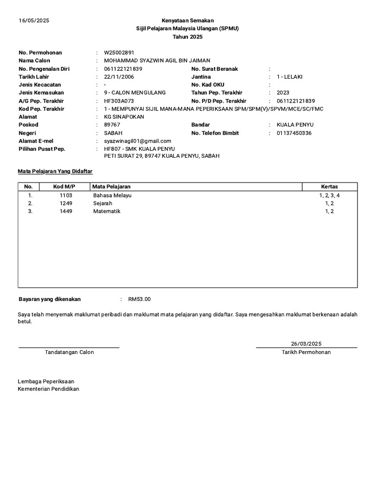 Kenyataan Semakan SPMU 2025 | PDF