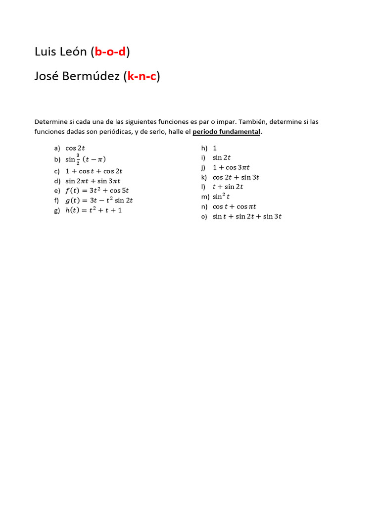 Determine Si Cada Una de Las Siguientes Funciones Es Par o Impar | PDF