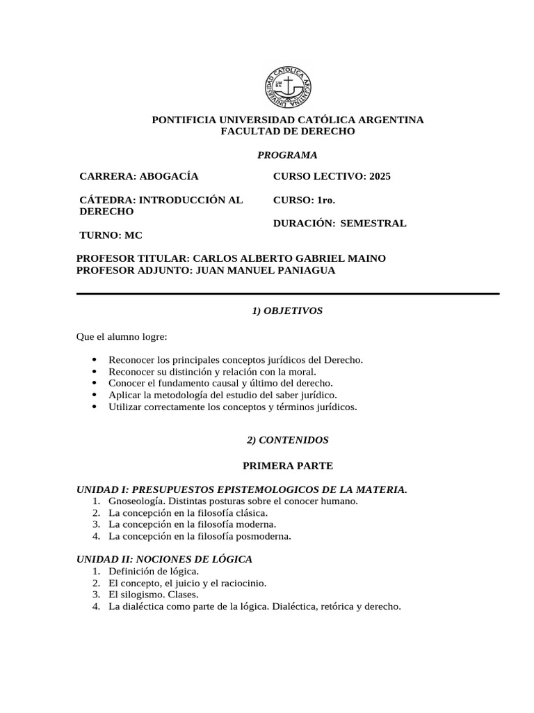 Programa Maino Introduccion Al Derecho MC 2025 VFinal | PDF | Justicia | Crimen y violencia