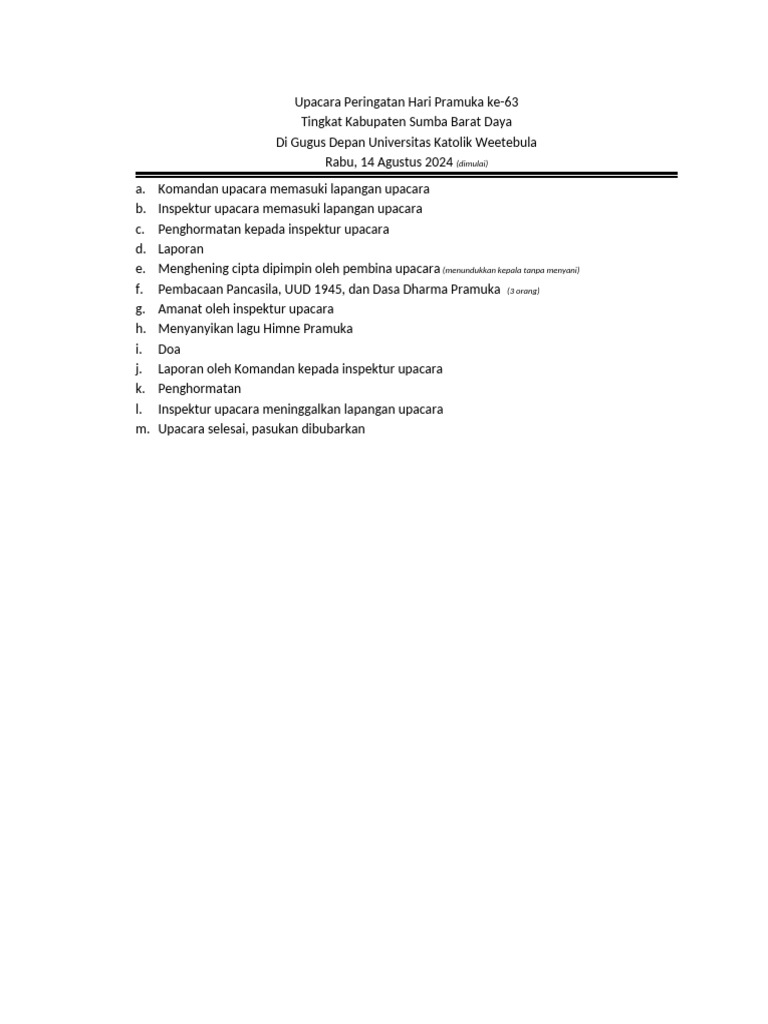 02 - Susunan Acara - Peringatan Hari Pramuka Ke-63 | PDF