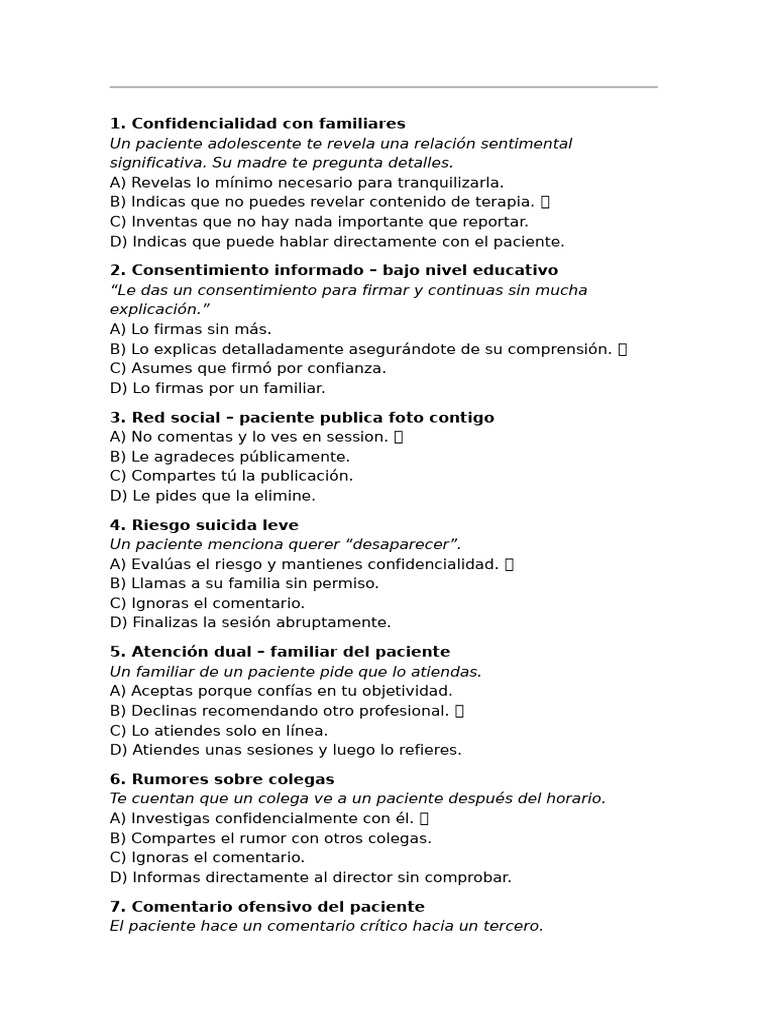 Test Situaciones Hipotéticas | PDF