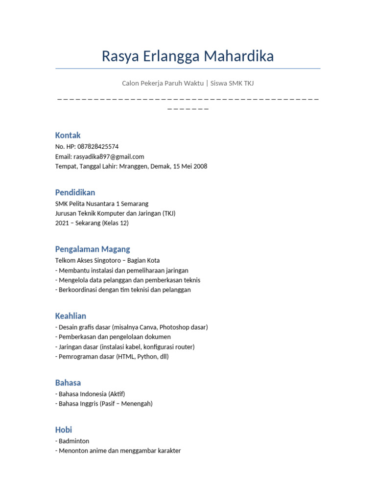 Contoh CV - Simpel | PDF