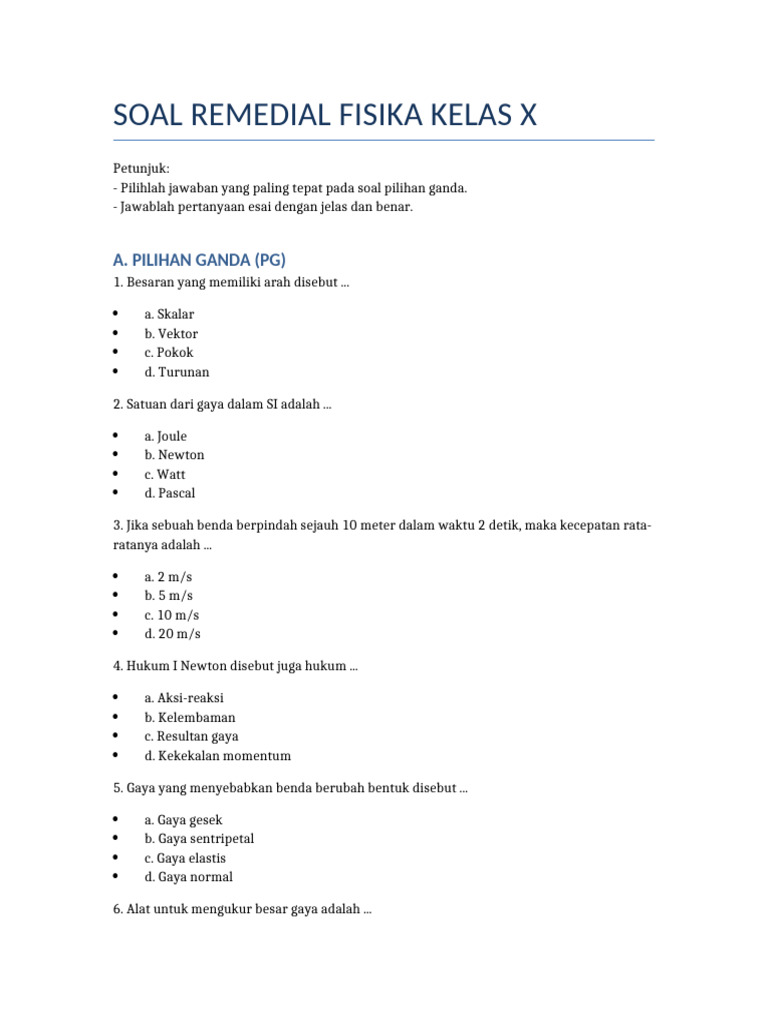 Soal Remedial Fisika Kelas X | PDF
