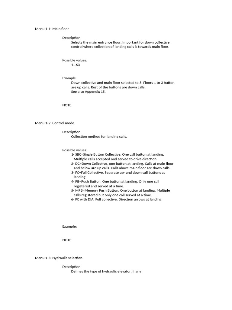 Menu Tham Số KONE | PDF | Elevator | Parameter (Computer Programming)
