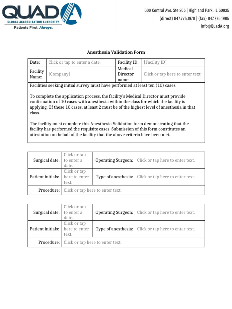 Anesthesia Validation Form | PDF | Surgery | Anesthesia