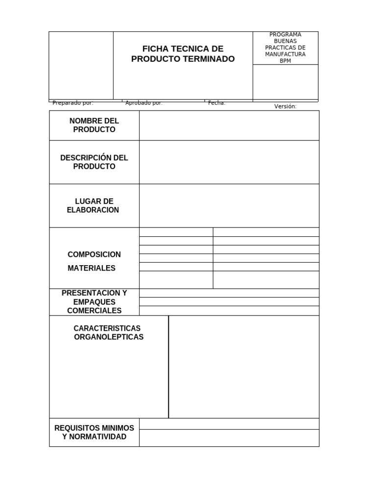 Formato-de-Ficha-Tecnica de Producto | PDF