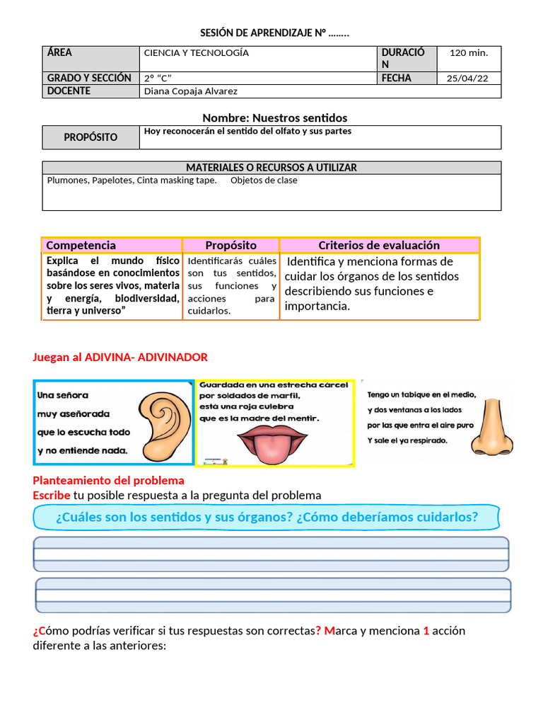 Sesion Los Sentidos C y A | PDF