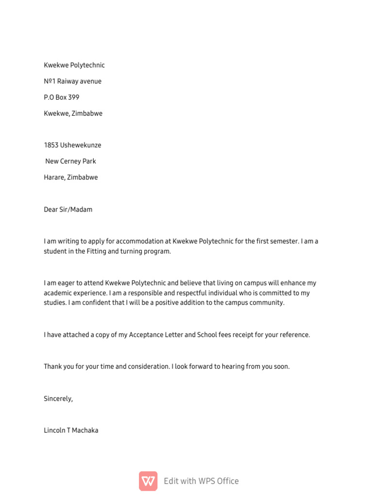 Kwekwe Poly Accommodation Application | PDF