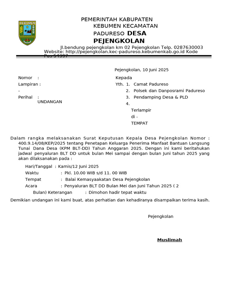 Undangan Penyaluran BLT DD 2025 | PDF