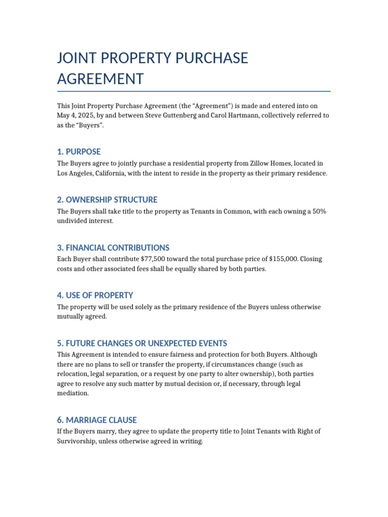 Joint Property Purchase Agreement | PDF