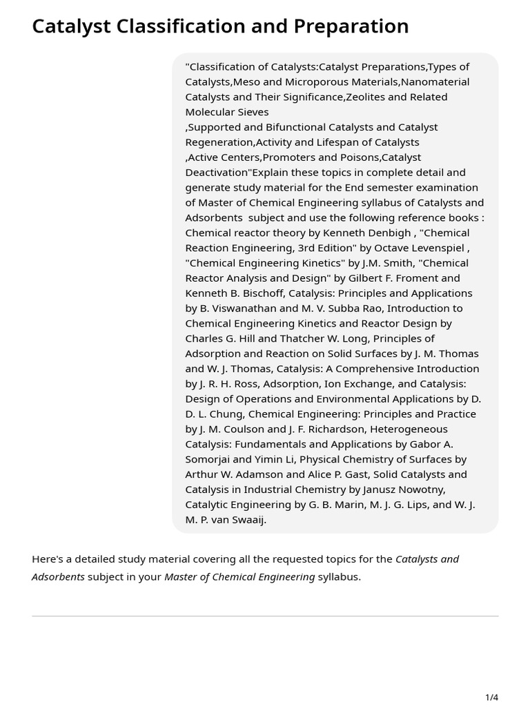 Catalyst Classification and Preparation | PDF | Catalysis | Adsorption