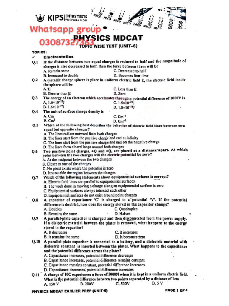 Physics Kips Test 6 | PDF