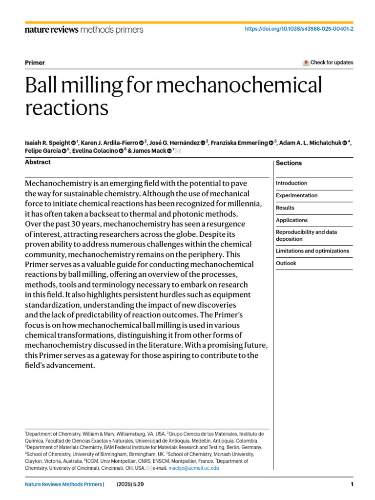Ball Milling For Mechanochemical Reactions | PDF | Spectroscopy ...