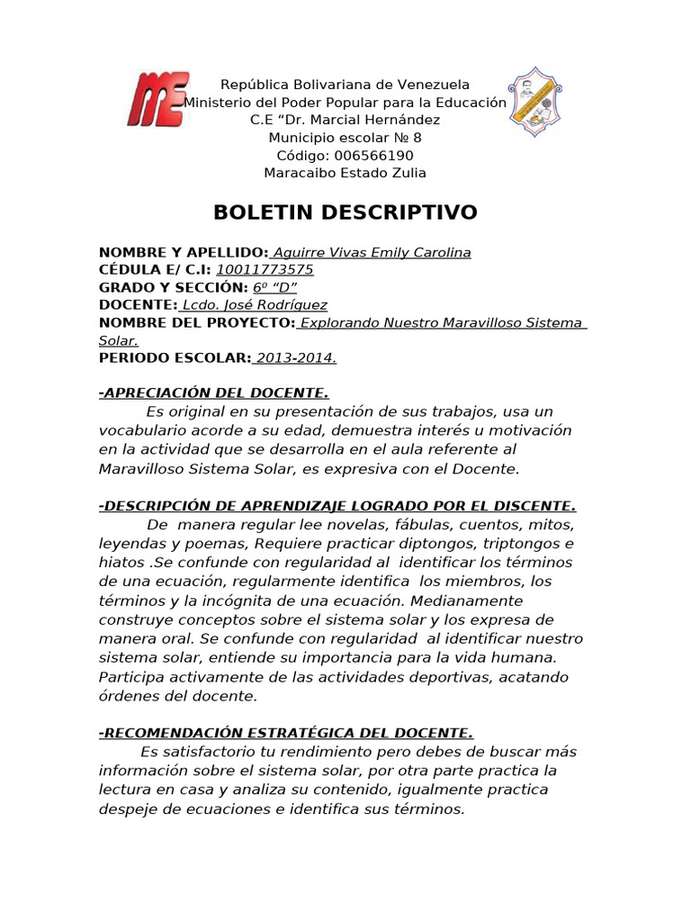 Boletines 2 Lapso 2013-2014 | PDF | Maestros | Salón de clases