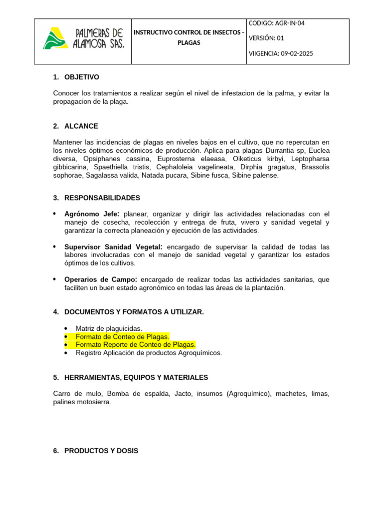 Agr-In-04 Instructivo Control de Insecto Plaga | PDF | Pesticida ...