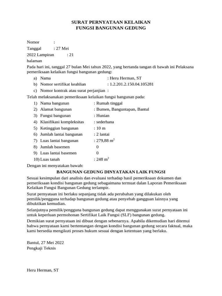 Contoh KAJIAN TEKNIS SLF Rumah Sederhana | PDF