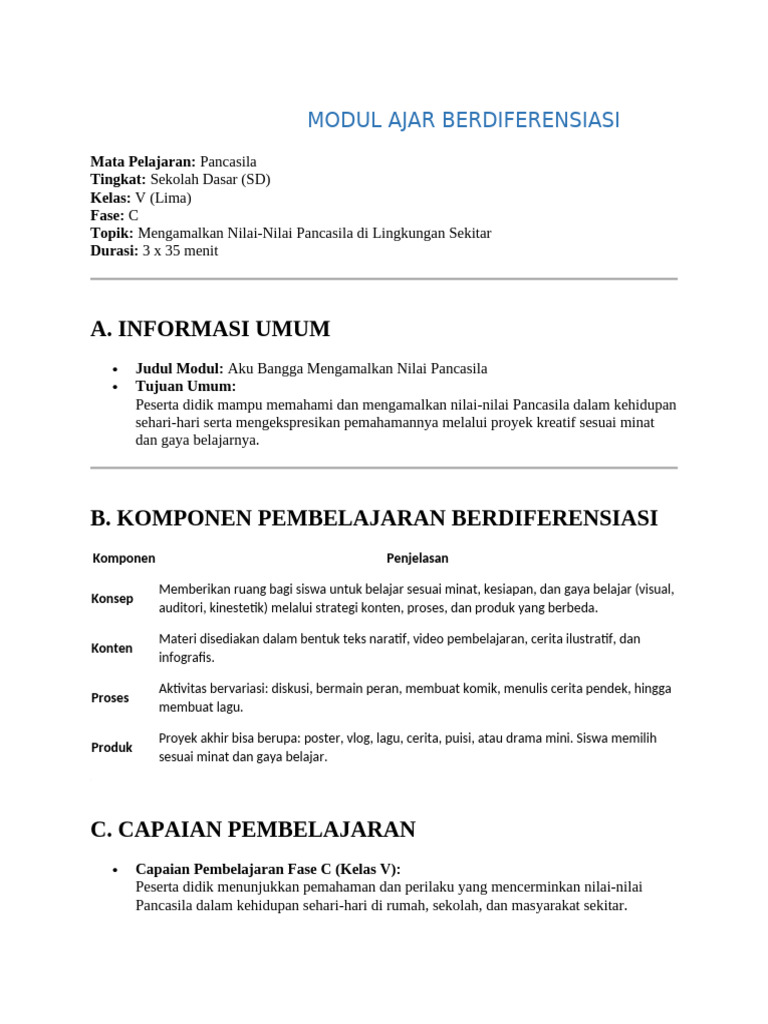 Modul Ajar Berdiferensiasi | PDF