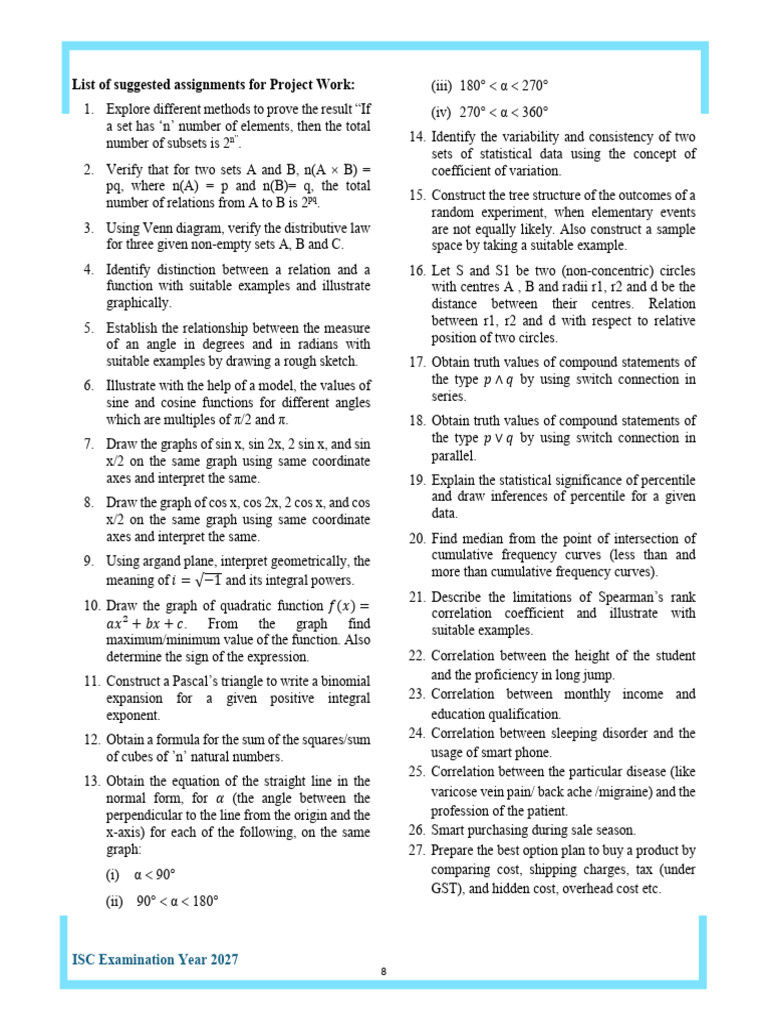 ISC Applied Mathematics Project Work | PDF