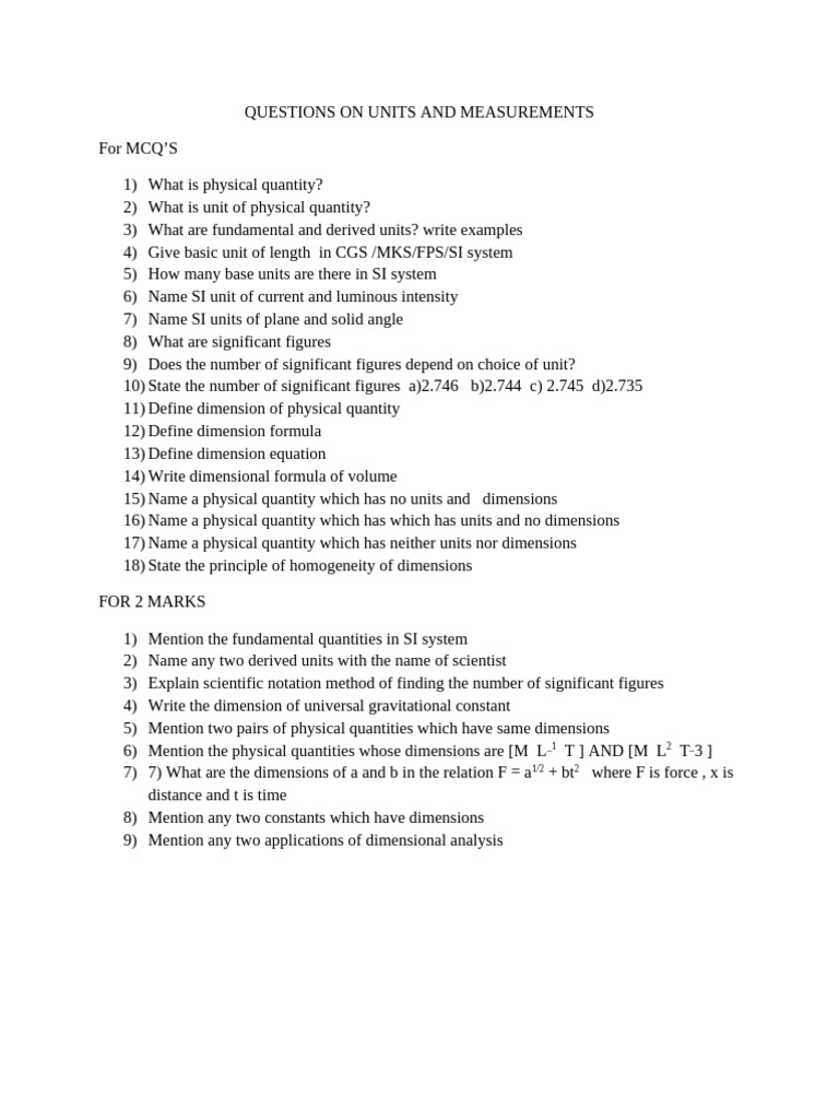 Assignmnet On Units and Measurements | PDF